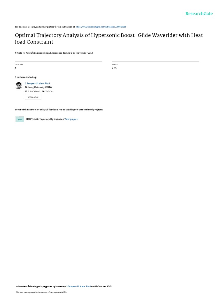 Emerald Rizvi S Optimal Trajectory Analysis Of Hypersonic Boost Glide Waverider W Heat Load