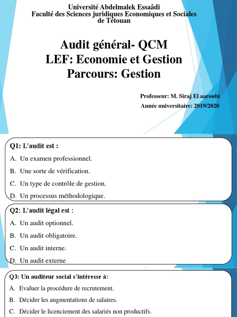 QCM sur l'Audit Général et Interne | PDF | Contrôle interne | Audit