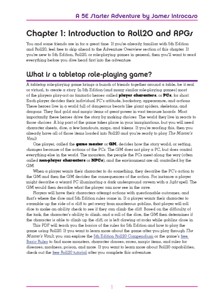 Chapter 1: Introduction To Roll20 and RPGS: What Is A Tabletop Role-Playing Game? | PDF | Role ...