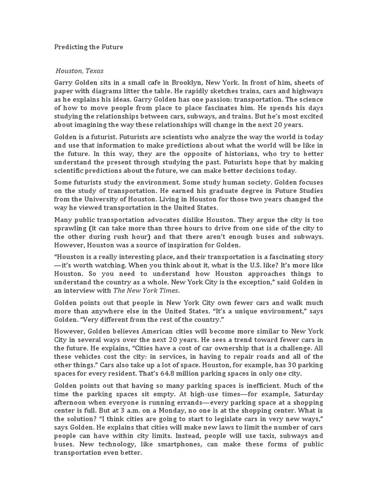 Predicting The Future Paragraph | PDF | Parking | Car