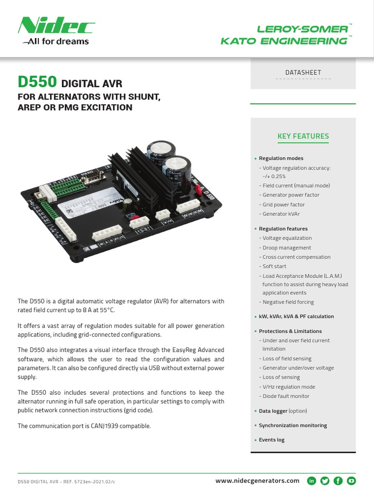 Nidec Leroy-Somer D550 DIGITAL AVR Data | PDF | Power Supply ...