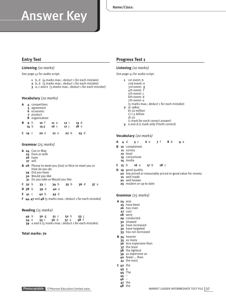 Answer Key: Entry Test Progress Test 1 | PDF | Letter Of Credit | Exports