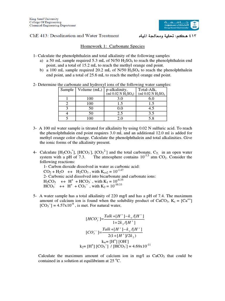 ChE413-Carbonate-Species Problems | PDF | Alkalinity | Carbonate