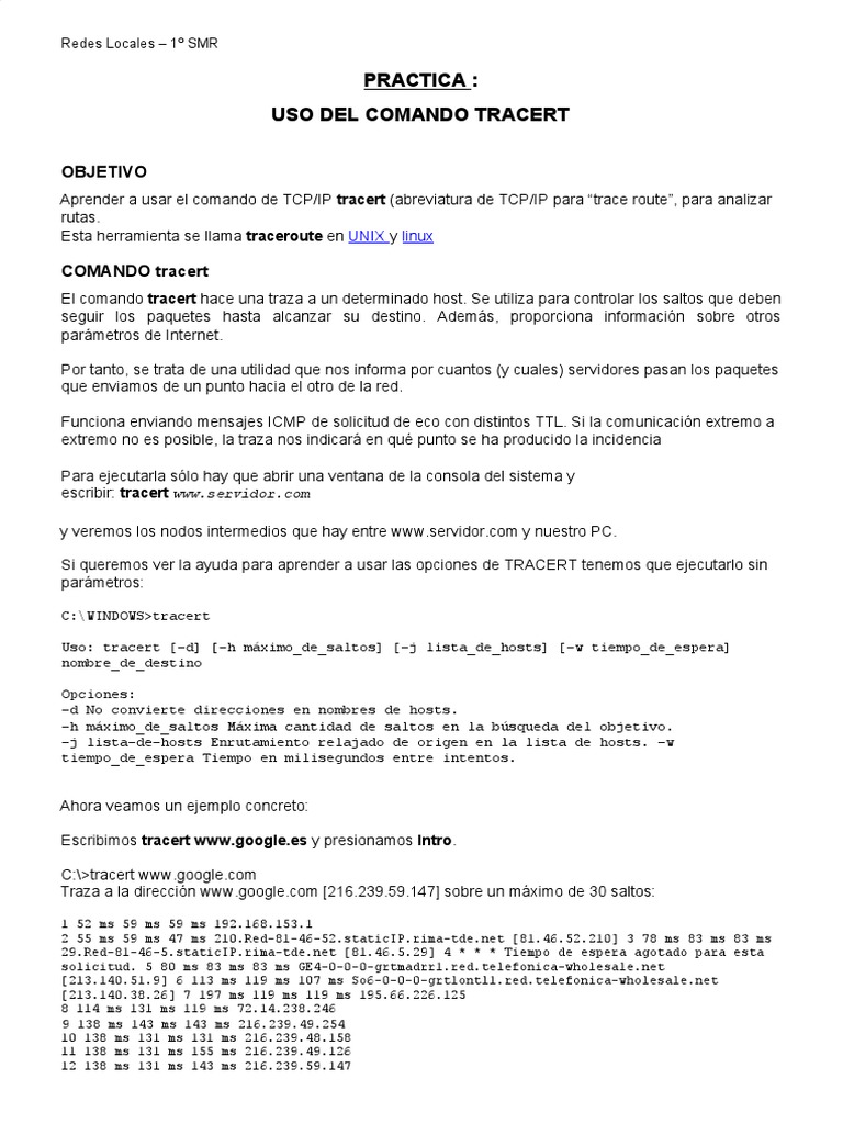 UD03 Práctica Comando Tracert | PDF