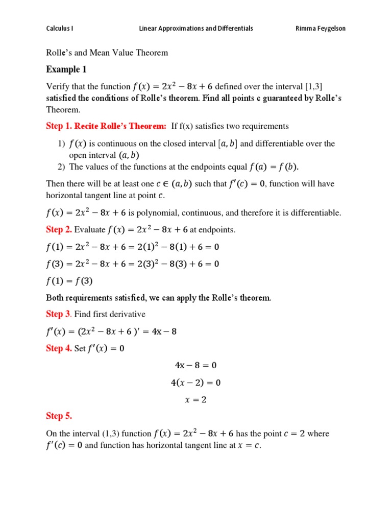 4.4 Rolle's and Mean Value Theorems | PDF | Differential Calculus ...