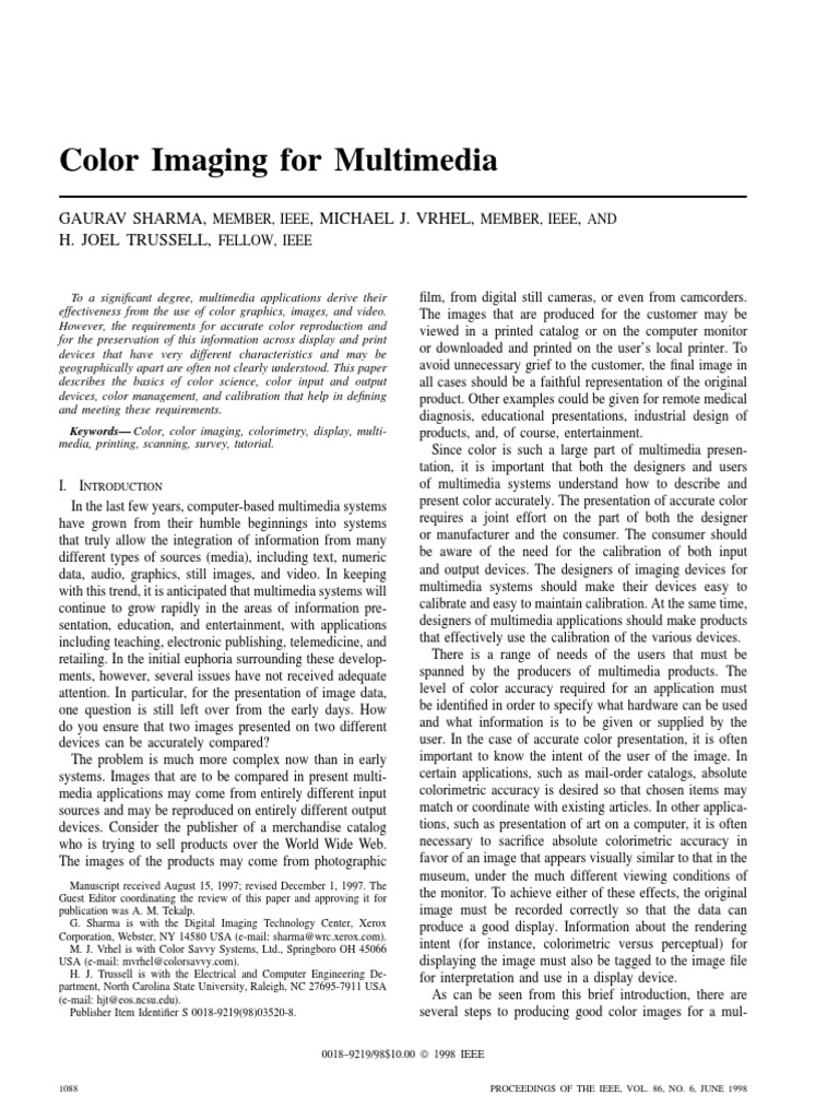 Color Imaging For Multimedia: Gaurav Sharma,, Michael J. Vrhel,, H ...