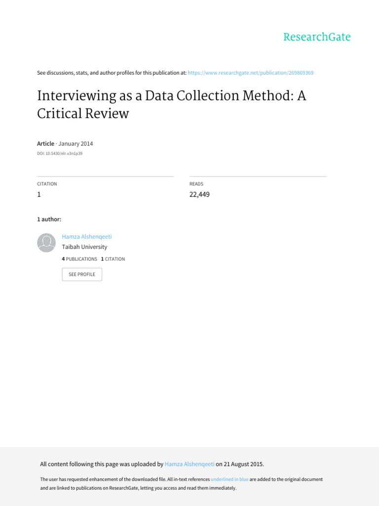 Alshenqeeti - 2014 - Interviewing As A Data Collection Method A ...
