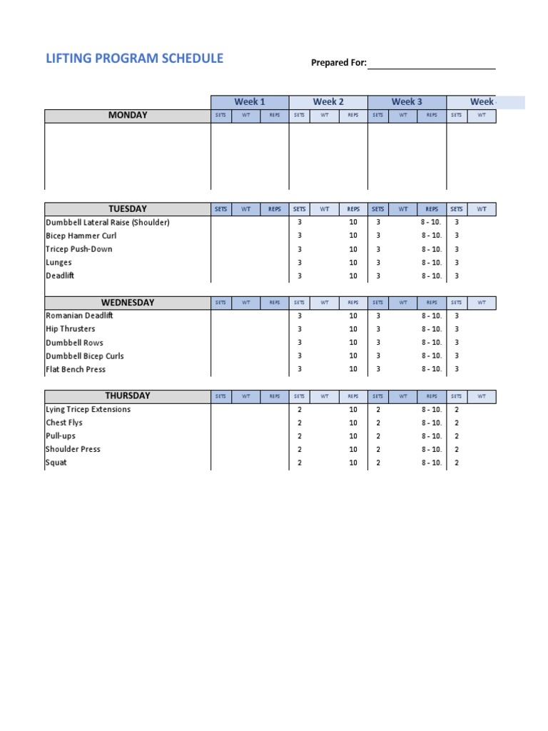 Lifting Program Schedule | PDF | Recreation | Strength Training