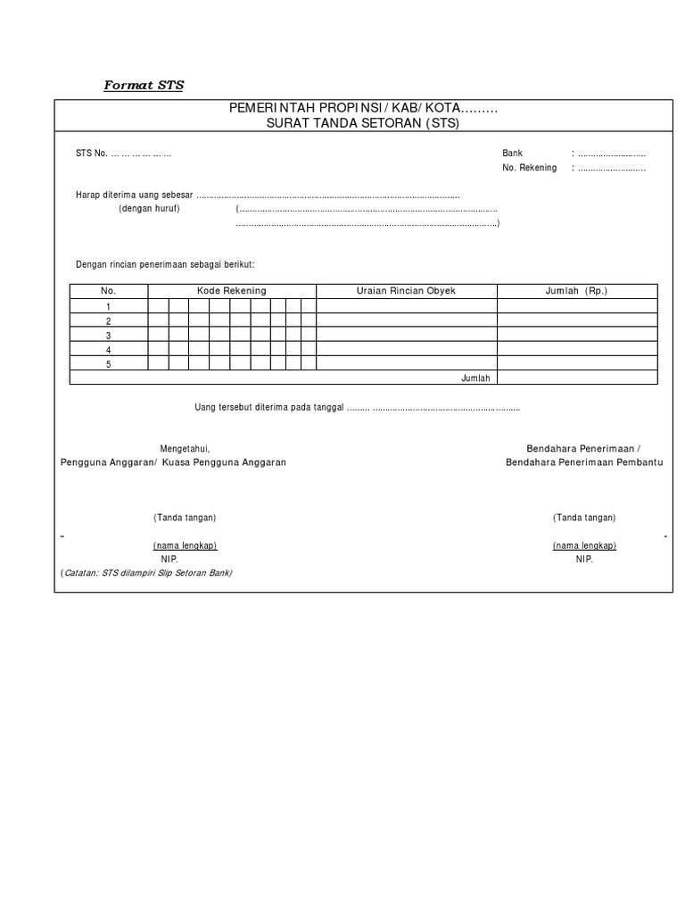 Format Surat Tanda Setoran (STS) | PDF