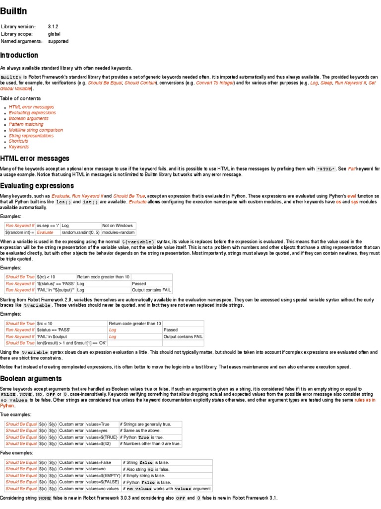 Builtin: Library Version: Library Scope: Named Arguments | PDF | Regular Expression | Parameter ...