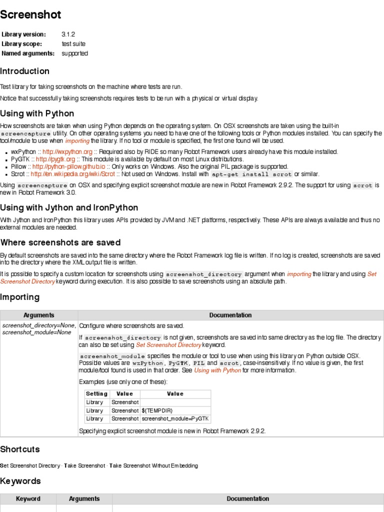 Screenshot: Library Version: Library Scope: Named Arguments | PDF | Library (Computing) | Screenshot