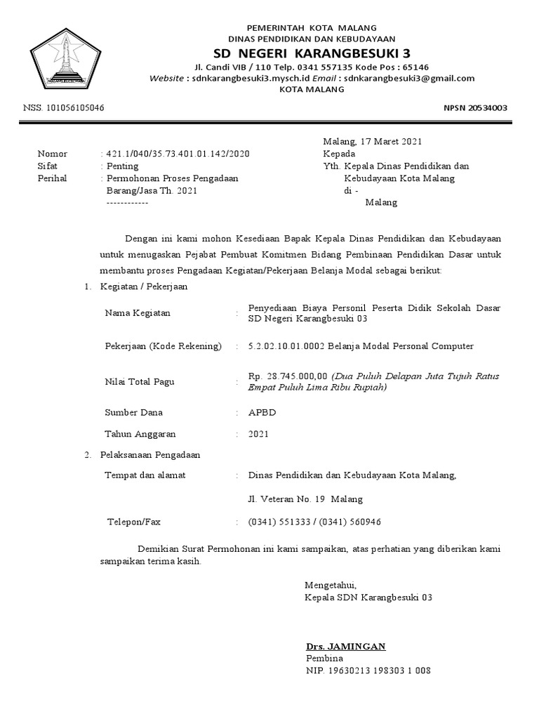 Surat Permohonan Pengadaan Barang - ATK | PDF