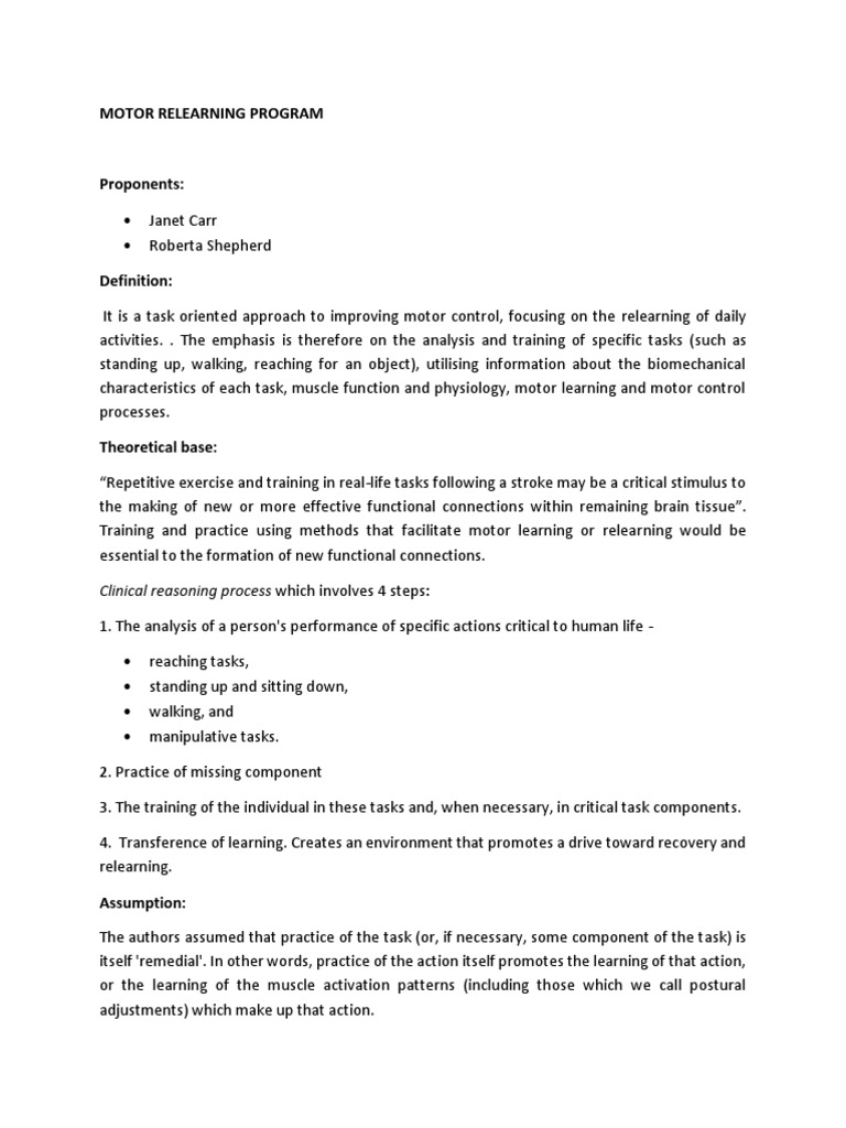 Motor Relearning Program | Download Free PDF | Motor Control ...