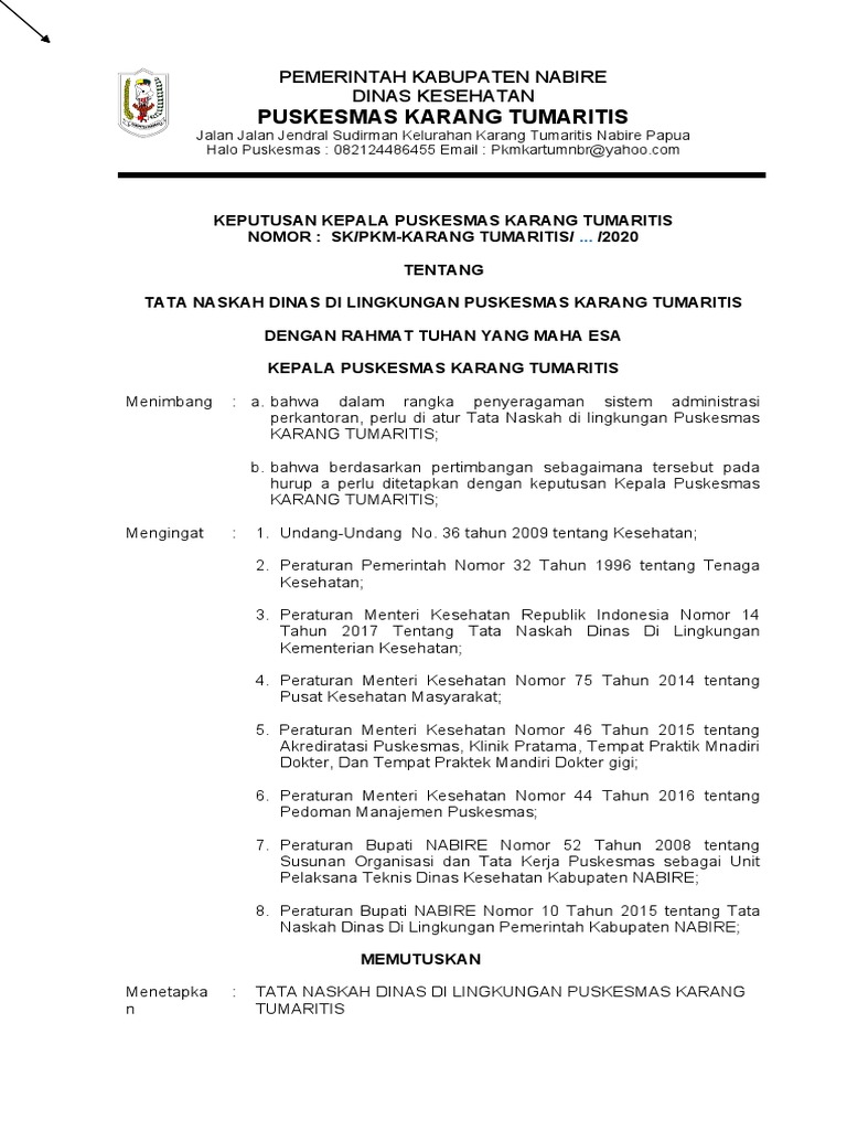 Tata Cara Pengelolaan Naskah Dinas di Puskesmas Karang Tumaritis | PDF