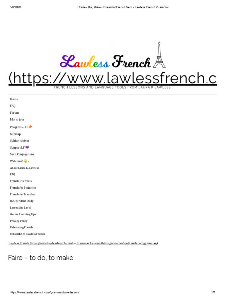 Faire - Do, Make - Essential French Verb - Lawless French Grammar | PDF ...