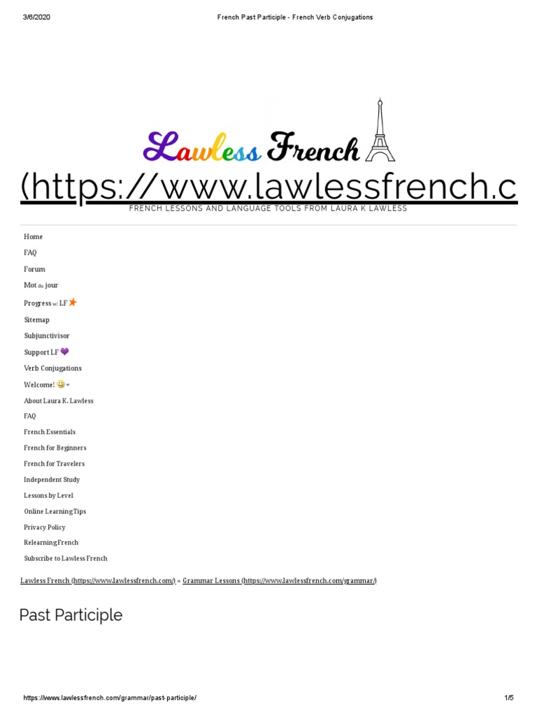 French Past Participle - French Verb Conjugations | PDF