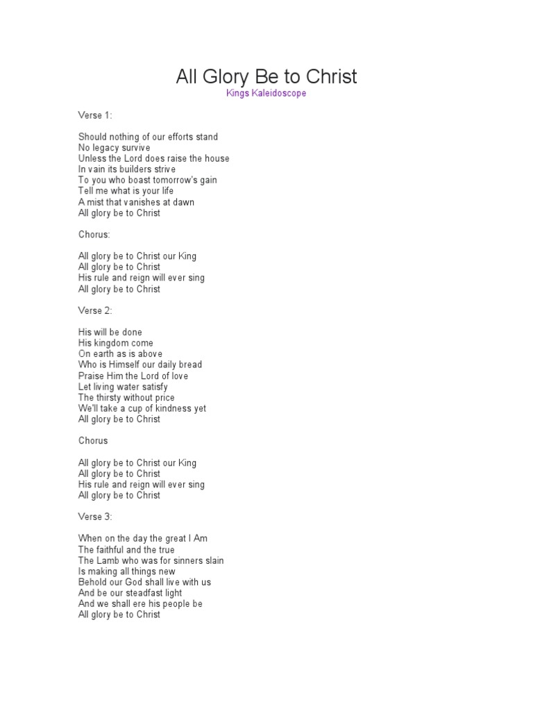 All Glory Be To Christ Lyrics | PDF