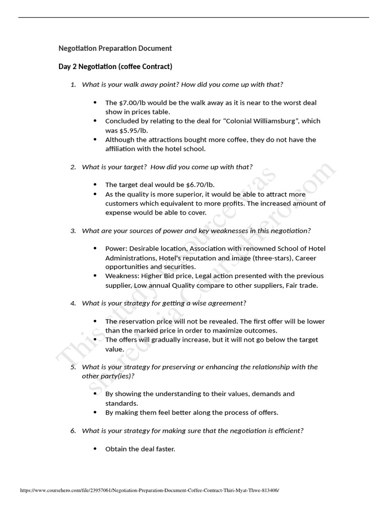 This Study Resource Was: Day 2 Negotiation (Coffee Contract) | PDF ...