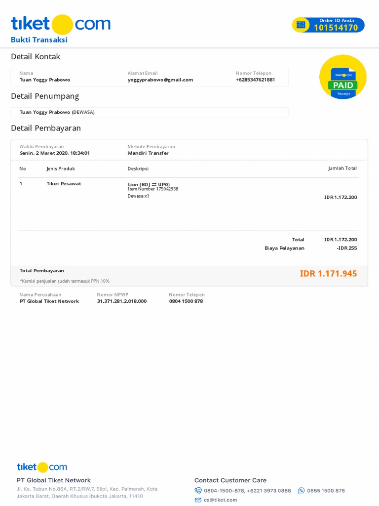 Tiket Receipt-#101514170 | PDF