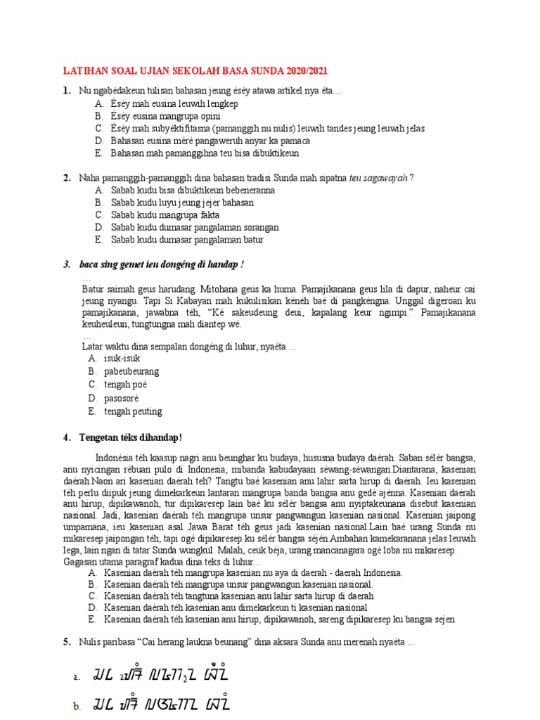 Latihan Soal Ujian Sekolah Basa Sunda 2020/2021: 3. Baca Sing Gemet Ieu ...
