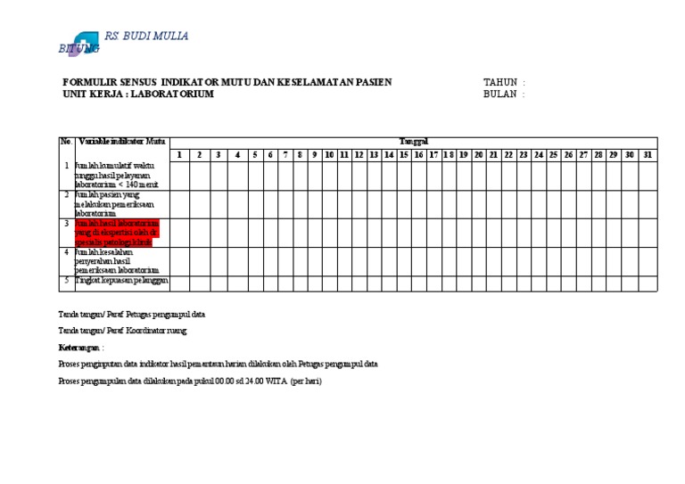Formulir Sensus Indikator Laboratorium | PDF