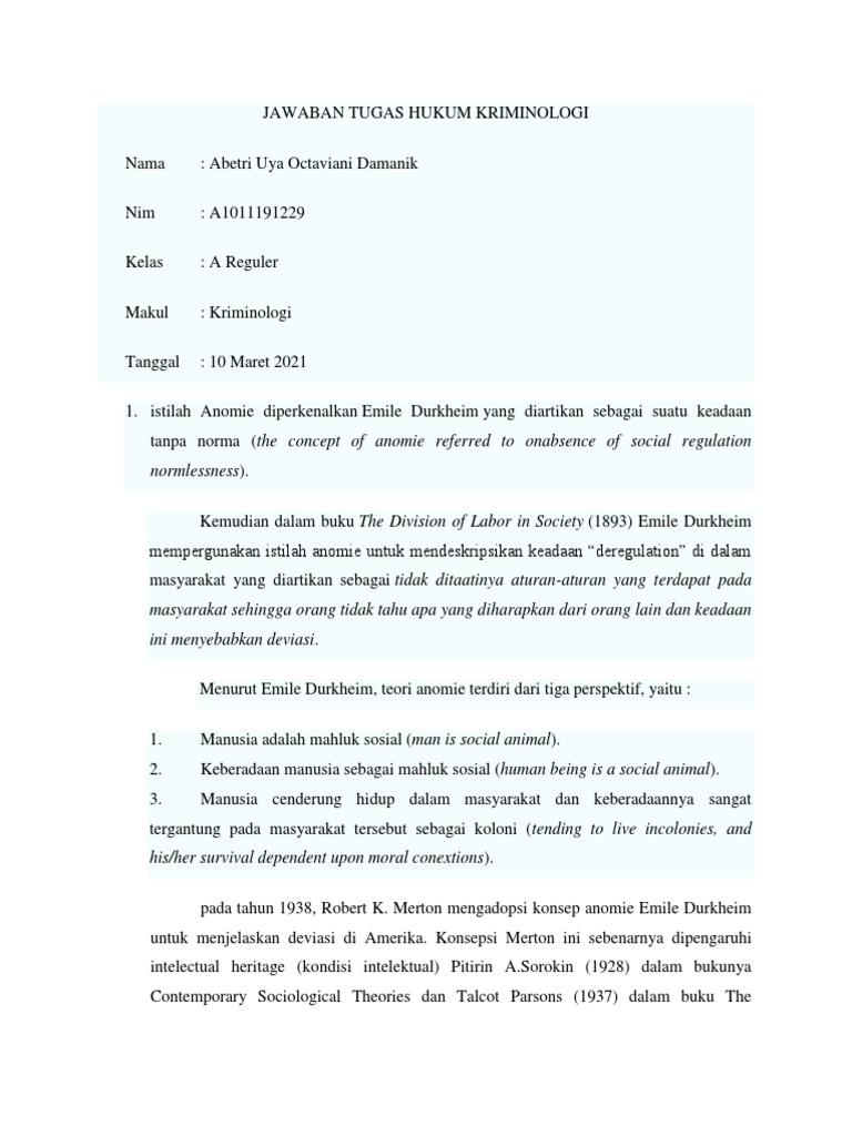 Jawaban Tugas Hukum Kriminologi | PDF | Ilmu Sosial