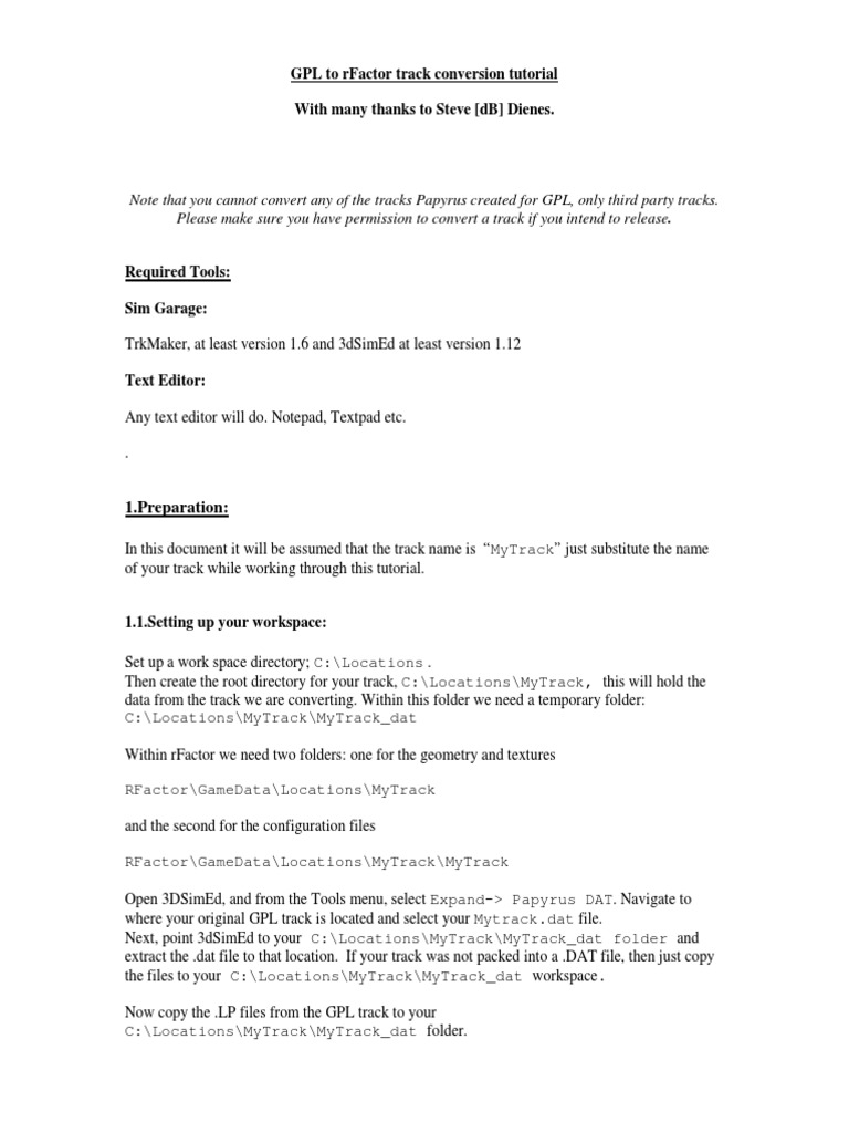 GPL To Rfactor Track Conversion Tutorial | PDF | Computer File | System Software