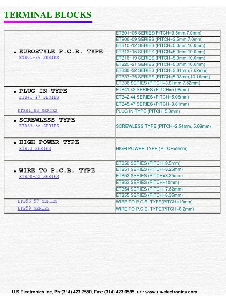 Terminal Blocks: Eurostyle P.C.B. Type | PDF | Electrical Connector ...