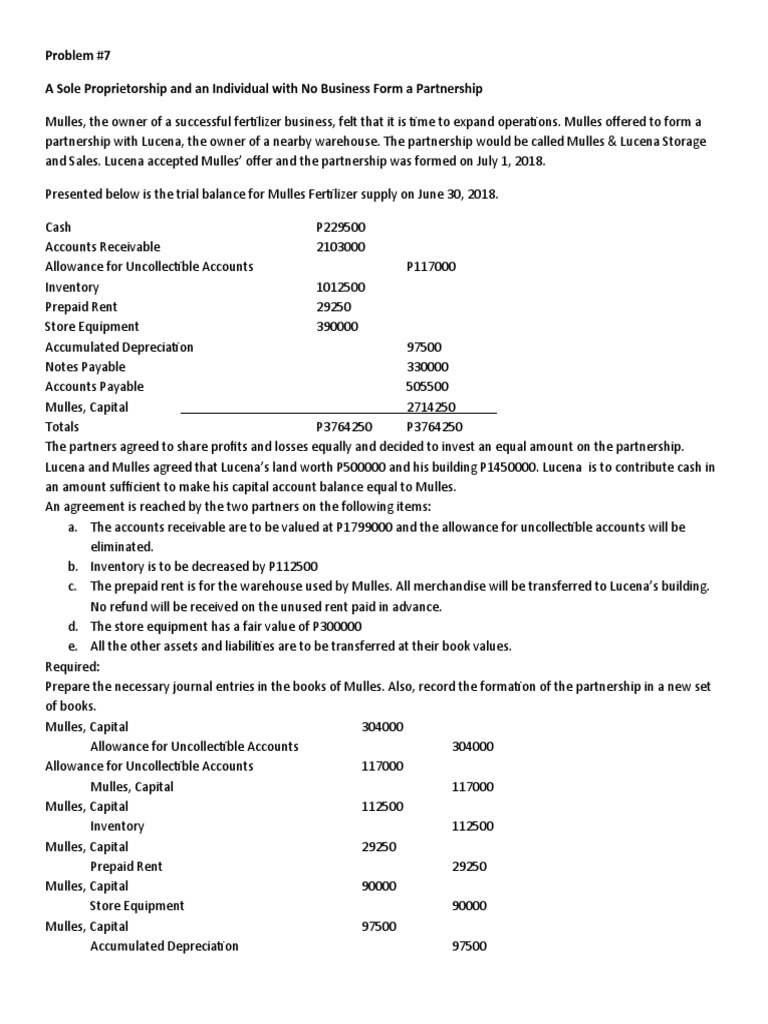 Problem #7 A Sole Proprietorship and An Individual With No Business ...