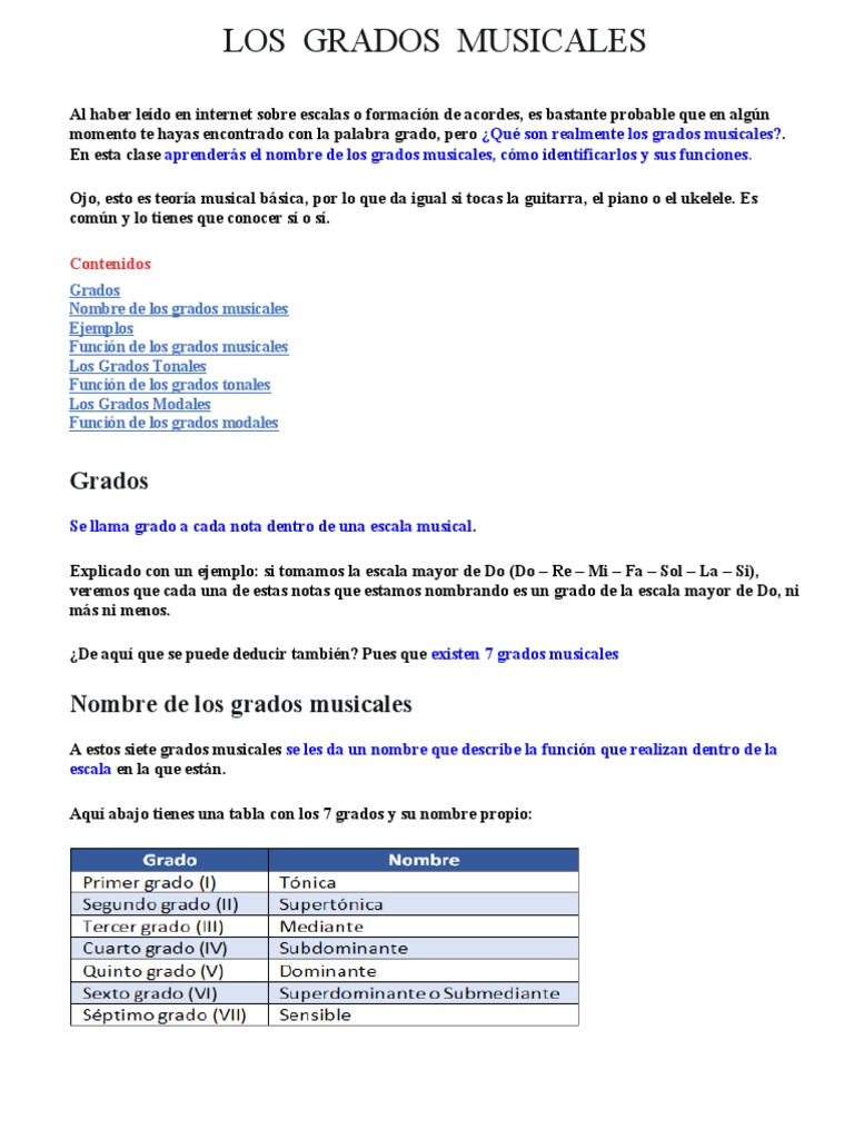 Guía Completa de Grados Musicales | PDF | Escala (música) | Escala menor