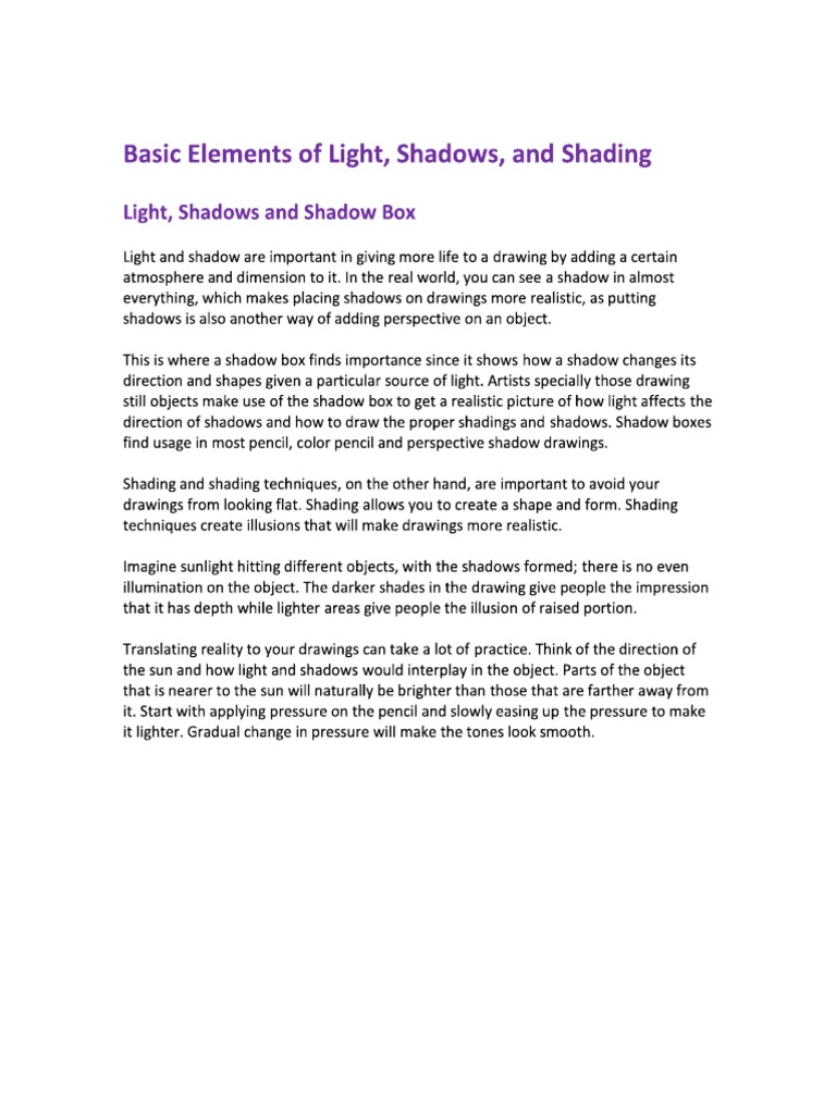 Basic Elements of Light, Shadows and Shading | PDF
