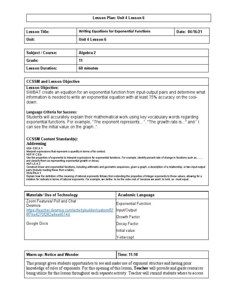 Exponential Functions Equation Writing | PDF | Exponentiation ...