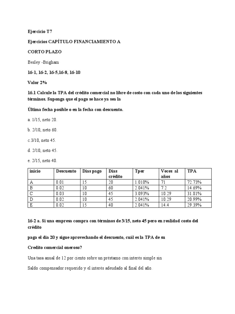 Ejercicio T7 | PDF | Interés | Servicios (economía)