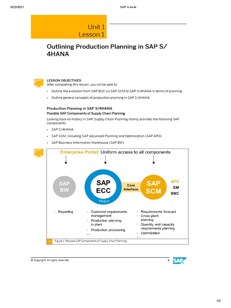Outlining Production Planning in SAP S/ 4hana: Unit 1 Lesson 1 | PDF ...