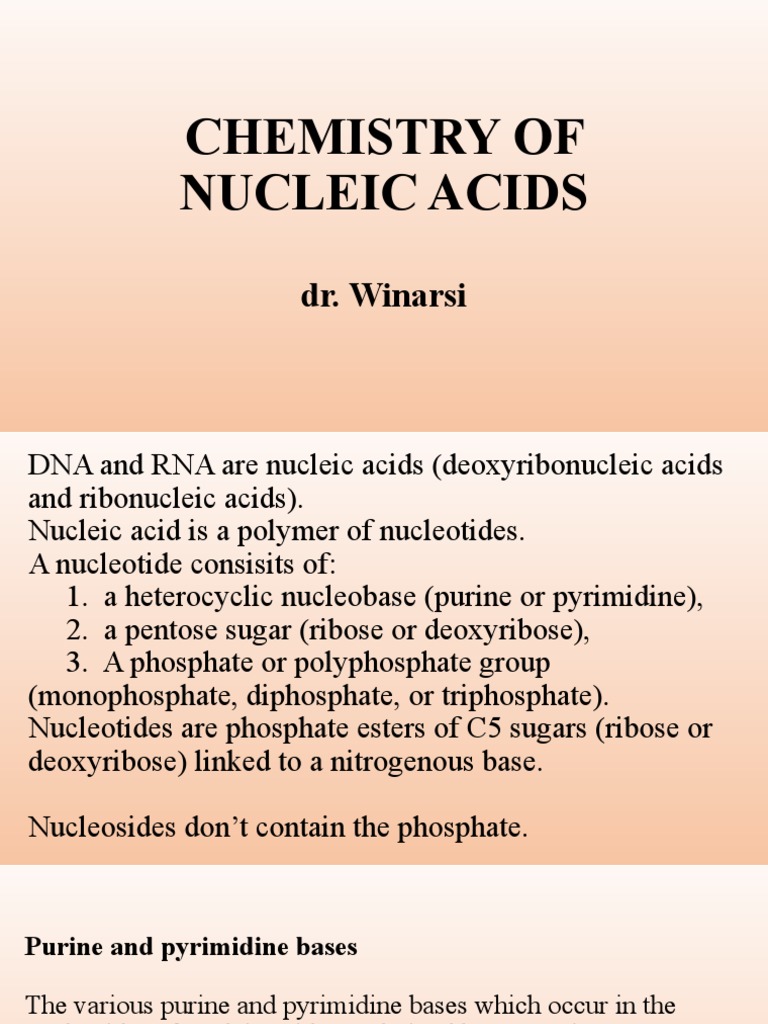 Chemistry of Nucleic Acids..slide | PDF | Nucleotides | Nucleic Acids