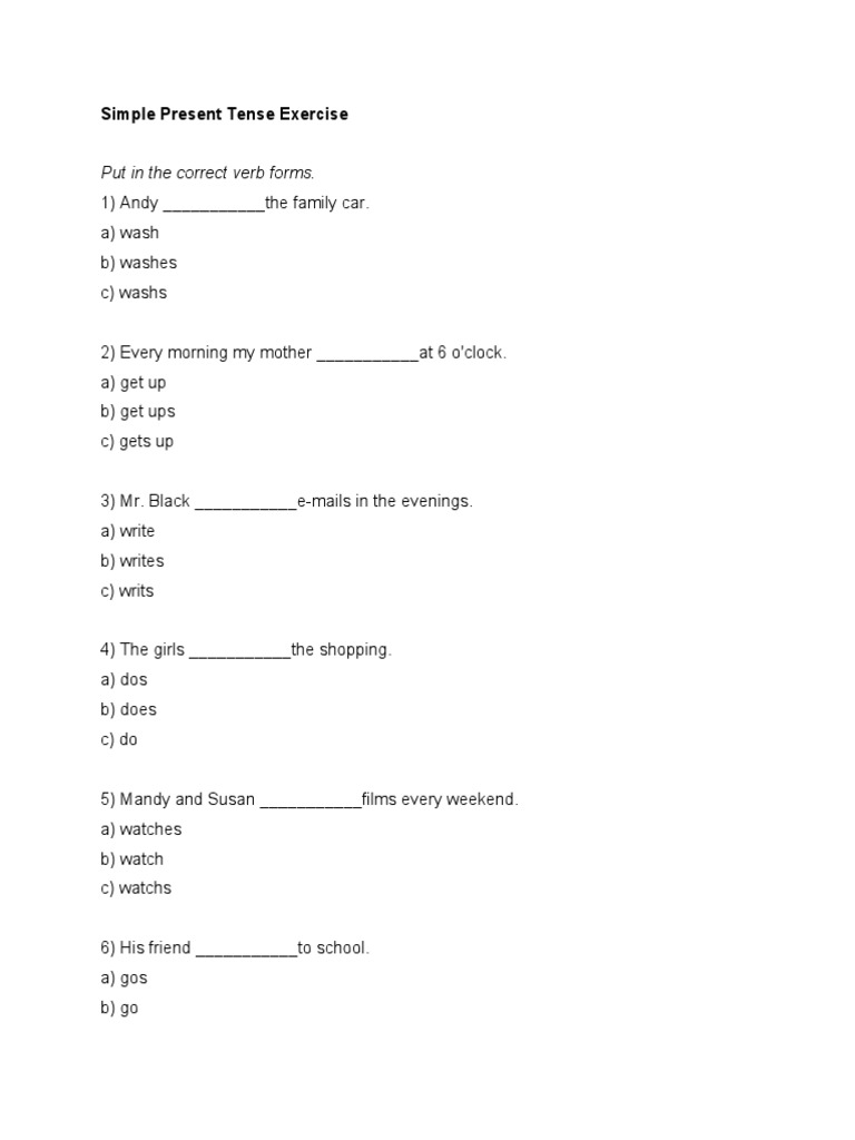 Simple Present Tense Exercises | PDF | Morphology | Language Mechanics