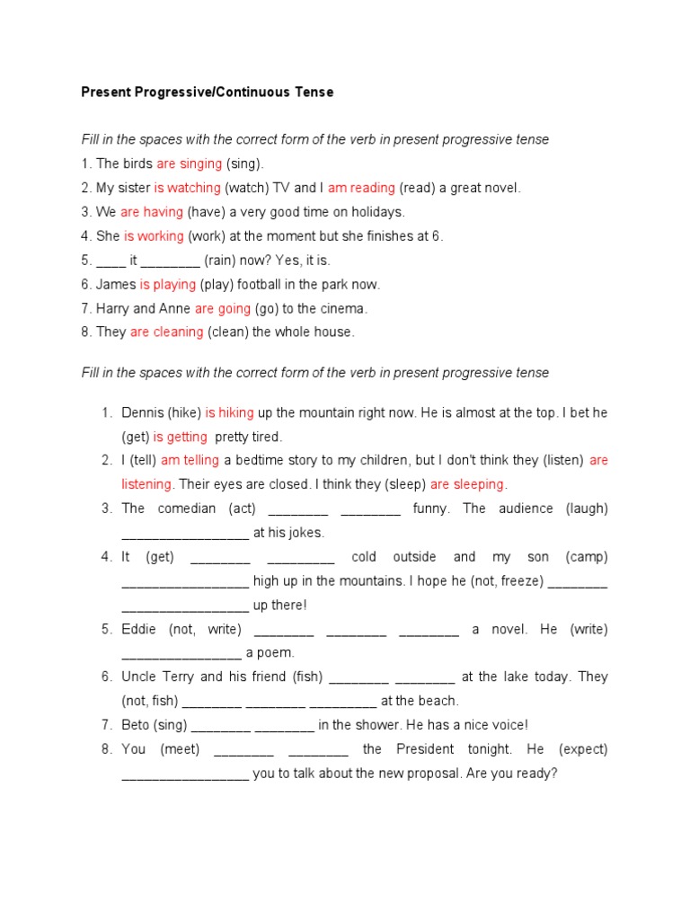 Present Continuous - Progressive - Exercise | PDF