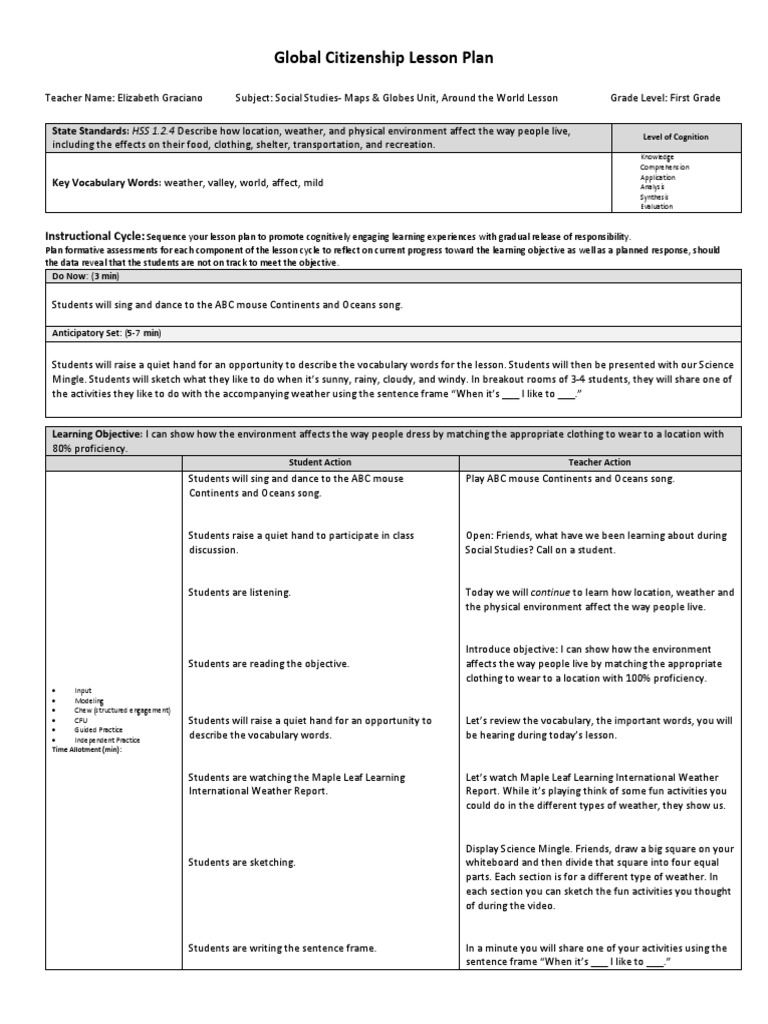 Global Citizenship Lesson Plan | PDF | Lesson Plan | Neuropsychological ...