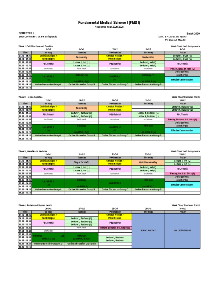 Medical Student Weekly Schedule | PDF | Biology | Life Sciences