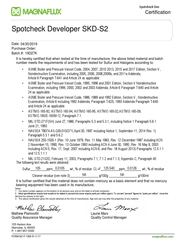 Spotcheck Developer SKD-S2: Certification | PDF | Nondestructive ...