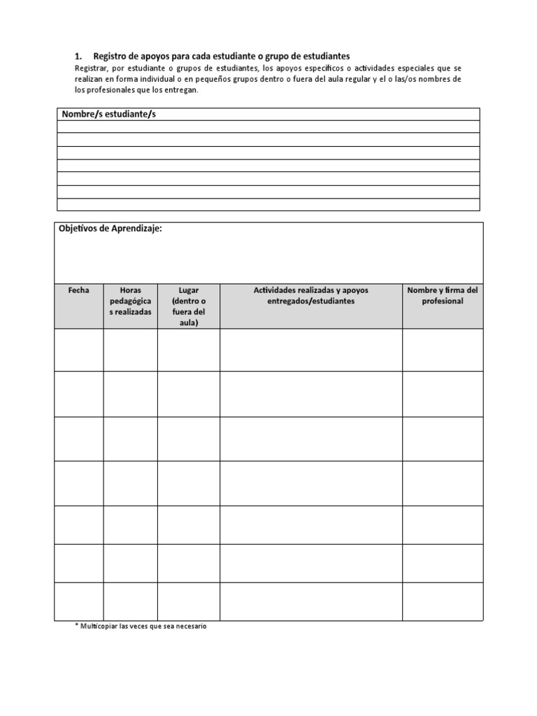 Registro de Apoyos para Cada Estudiante o Grupo de Estudiantes | PDF ...