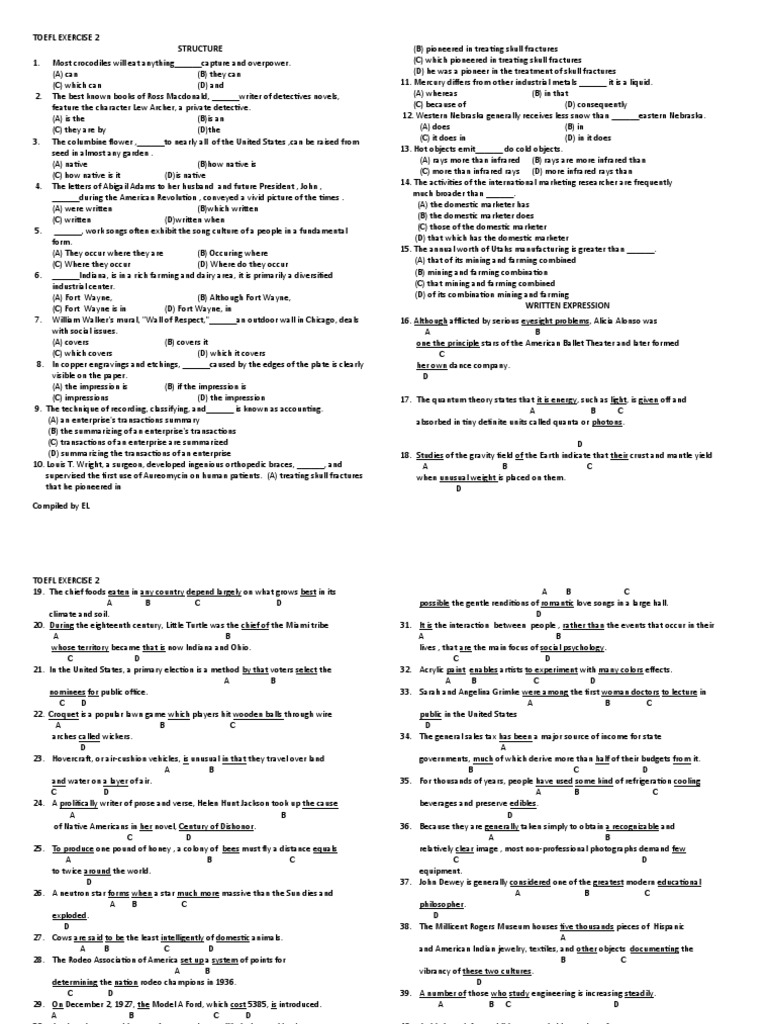 Analysis of Grammar, Structure, and Usage in TOEFL Exercise Passages ...