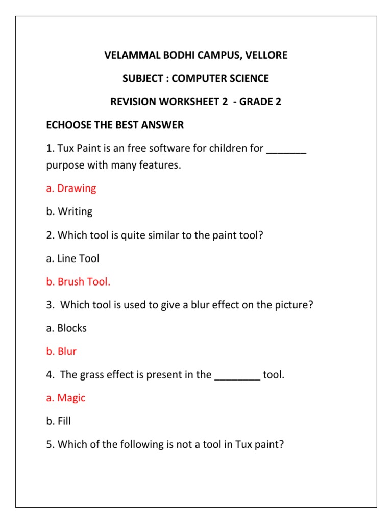 Velammal Bodhi Campus, Vellore Subject: Computer Science Revision ...