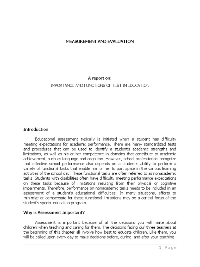 Functions and Importance of Tests in Education | PDF | Educational ...
