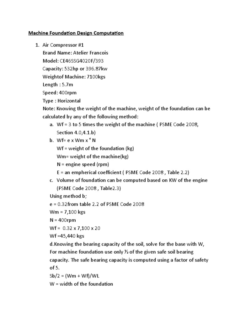 Machine Foundation Design Computation v1 | PDF | Concrete | Soil