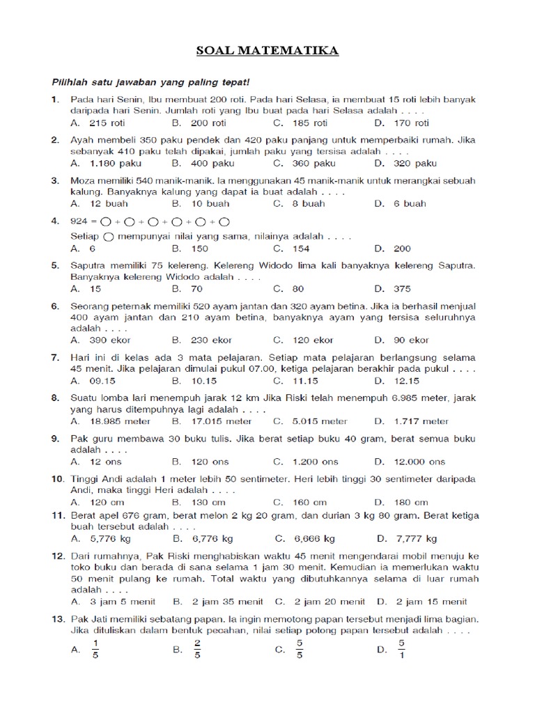 Soal Olimpiade Matematika SD 10 | PDF