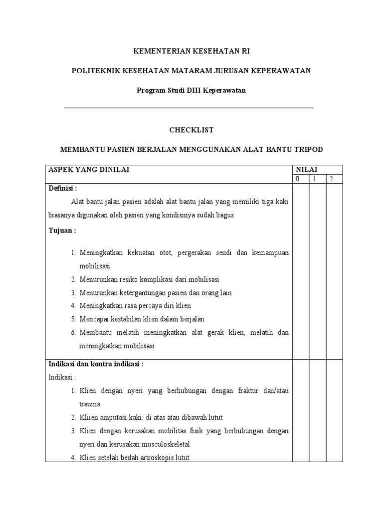 Checklist Alat Bantu Tripod | PDF