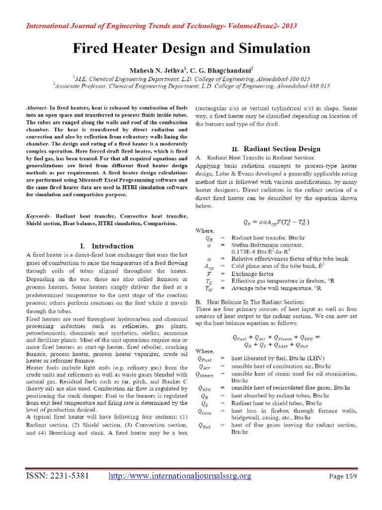 Fire Heater Design and Simulation | PDF
