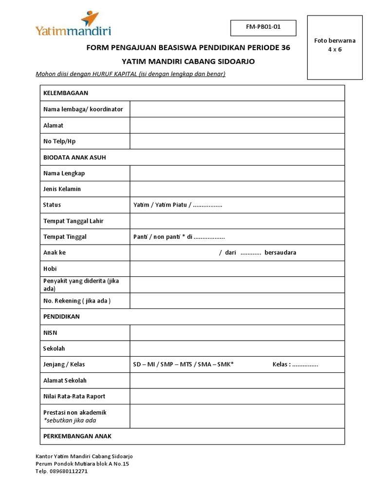 Formulir Beasiswa Yatim Sidoarjo | PDF