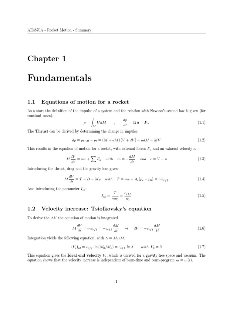 Fundamentals: 1.1 Equations of Motion For A Rocket | PDF | Rocket ...